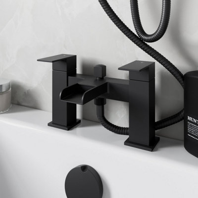 Aveli Black Waterfall Bath Mixer Tap Square Twin Handle No Shower ...