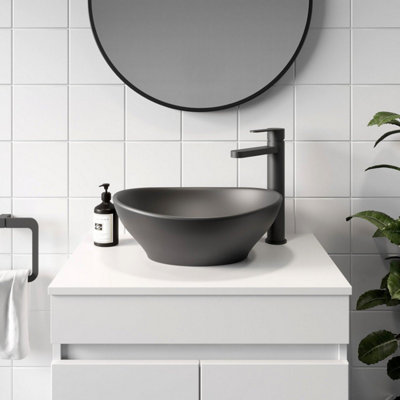 Aveli Ceramic Bathroom Vanity Wash Basin Sink Countertop Oval Modern ...