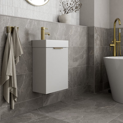 Aveli Fluted 400mm Bathroom Vanity Unit Basin Wall Hung Cupboard Soft ...