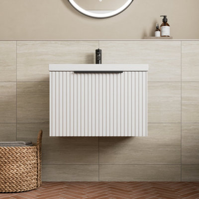 Aveli Fluted 600mm Bathroom Vanity Unit Basin Wall Hung Cupboard Soft ...