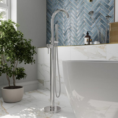 Aveli Freestanding Bath Shower Mixer Tap Chrome Floor Mounted Single ...