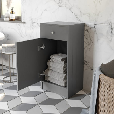 Aveli Freestanding Bathroom Storage Unit Cabinet Grey With Chrome ...