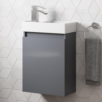 Aveli Gloss Grey Wall Mounted 400mm Slimline Vanity Unit Basin Sink ...