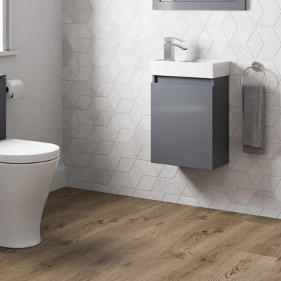 Aveli Gloss Grey Wall Mounted 400mm Slimline Vanity Unit Basin Sink ...