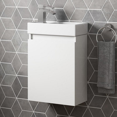 Aveli Gloss White Wall Hung 400mm Slimline Vanity Unit Basin Sink ...
