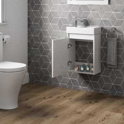 Aveli Gloss White Wall Hung 400mm Slimline Vanity Unit Basin Sink ...
