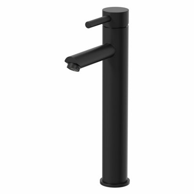 Aveli High Rise Tall Basin Mixer Tap for Countertop Round Mono Matt Black