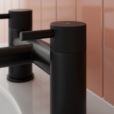 Aveli Matt Black Bath Mixer Tap Bathroom Filler Round Twin Lever Modern ...
