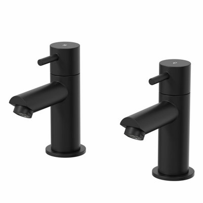 Aveli Matt Black Bath Pillar Taps Round Single Lever Pair Modern ...