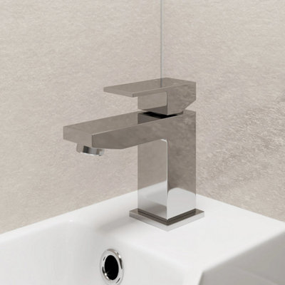 Aveli Mini Cloakroom Basin Mixer Tap & Waste Set - Square Single Lever ...