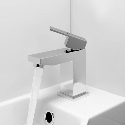 Aveli Mini Cloakroom Basin Mixer Tap & Waste Set - Square Single Lever ...