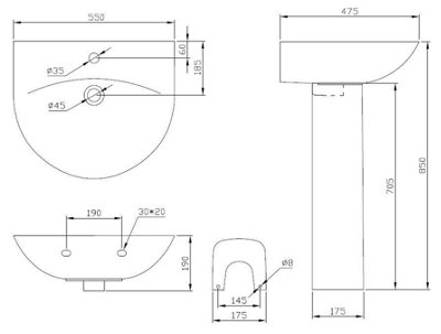 Aveli Modern Bathroom Basin Sink and Full Pedestal Ceramic Single Tap ...