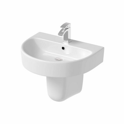 Aveli Modern Bathroom Basin Sink Semi Pedestal Wall Mounted Single Tap ...
