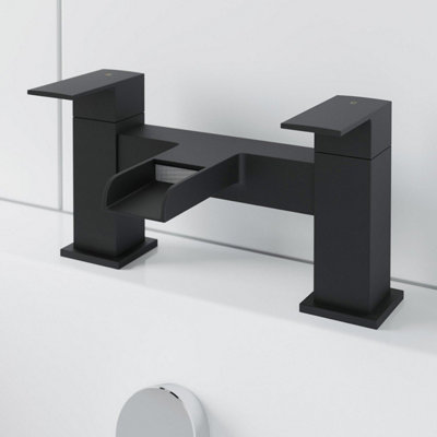 Aveli Modern Bathroom Black Waterfall Basin Bath Mixer Tap Set Square ...