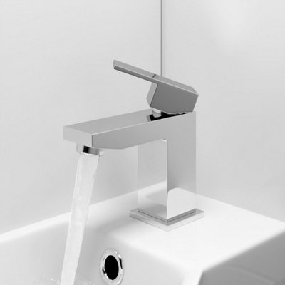 Aveli Modern Bathroom Square Mini Mono Basin Sink Mixer Tap Brass Lever ...