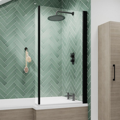 Aveli Over Bath Shower Screen Door 800mm Return Black Square 6mm Safety ...