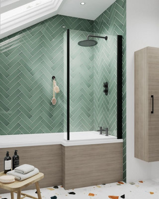 Aveli Over Bath Shower Screen Door 800mm Return Black Square 6mm Safety ...