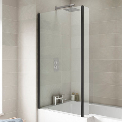 Aveli Over Bath Shower Screen Door 800mm Return Black Square 6mm Safety ...
