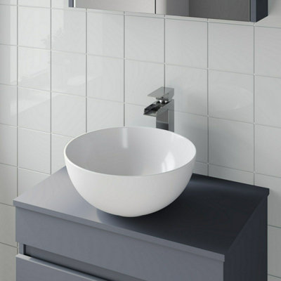 Aveli Round Countertop Basin Sink Ceramic Vanity Wash Bathroom Curved ...