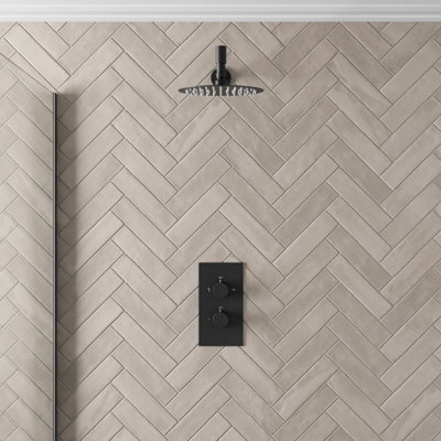 Aveli Thermostatic Mixer Shower Round Rainfall Head Valve Wall Mounted ...