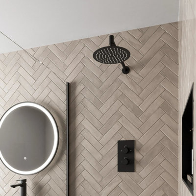Aveli Thermostatic Mixer Shower Round Rainfall Head Valve Wall Mounted ...