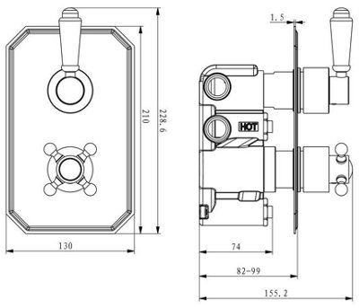 Aveli Traditional Concealed Shower Valve Thermostatic Lever/Cross ...