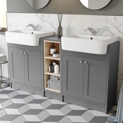 Aveli Traditional Double Vanity Basin Unit & Shelving Bathroom ...
