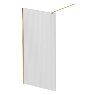 Aveli Walk In Wet Room Shower Screen Frameless 8mm Fluted Glass Brushed ...