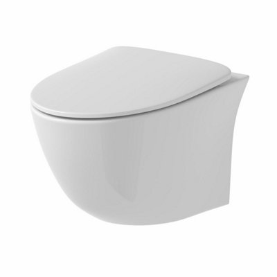 Aveli Wall Hung Rimless Toilet Pan Soft Close Seat Gloss White Bathroom ...