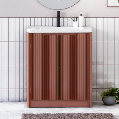 Avenza 700mm Terracotta Clay Floor Standing Vanity Unit 2 Door with ...