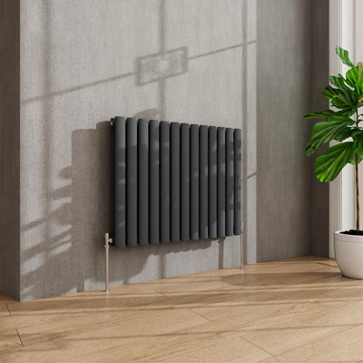 AVER-GROWTH Anthracite Radiator Horizontal Oval Column Double Panel Rad ...