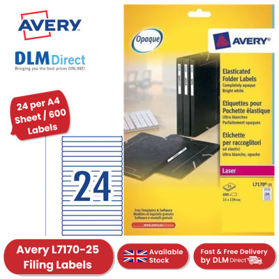 Avery L7170-25 (134 x 11mm) Filing Labels White (Pack of 600 Labels)