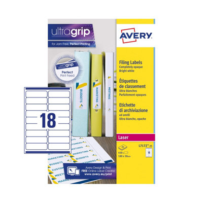 Avery L7172-25 Printable, Customisable Ring Binder File Labels, 18 ...