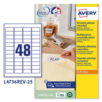 Avery Removable, Printable, Multi Purpose Labels, Multi Surface, 45.7 x ...