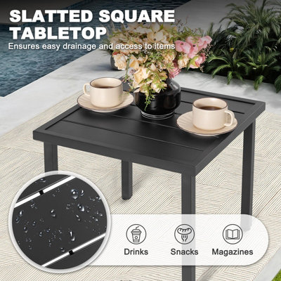 Avestar Square Outdoor Side Table with Slatted Top and Adjustable Feet ...