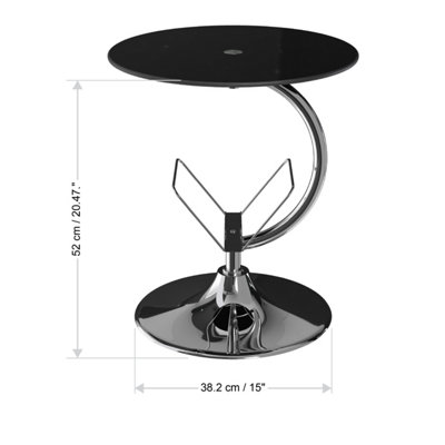 AVF 45cm x 45cm Side Table with Magazine Rack - Black Glass & Chrome