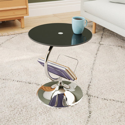 AVF 45cm x 45cm Side Table with Magazine Rack - Black Glass & Chrome