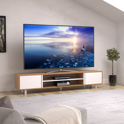 AVF Harbour Extra Wide 2m TV Stand, for TVs up to 95" - Light Wood and ...