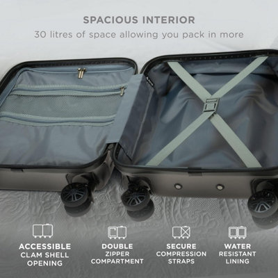 AVIO Black Jett 45cm Cabin Suitcase Lightweight Carry On Luggage Hard ...
