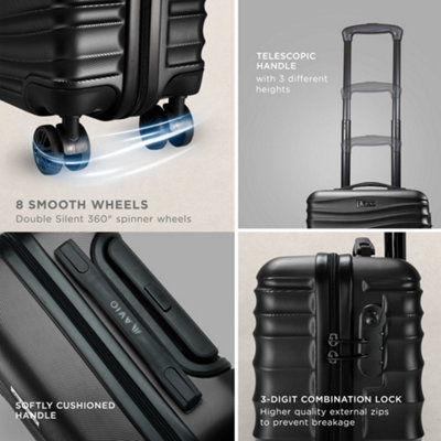 AVIO Black Wave Cabin Suitcase 55x40x20cm Lightweight Hard Shell Carry ...