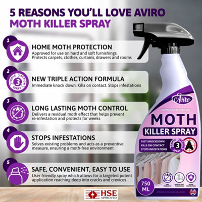 Aviro Moth Killer Spray - Fast Acting Moth Repellent for Wardrobes ...