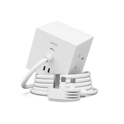 Avolt Square 1 Power Extention Lead - With USB-C Opal White