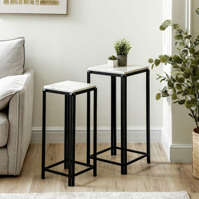 Avrielle 70cm Nesting End Table for Living Room, Modern Marble Top Nest ...