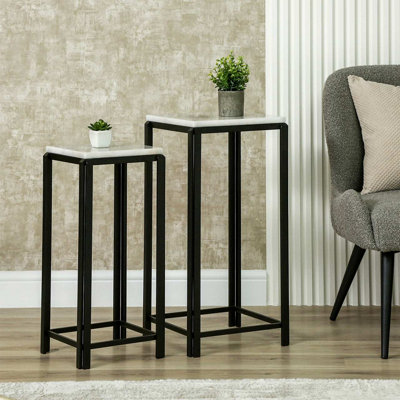 Avrielle 70cm Nesting End Table for Living Room, Modern Marble Top Nest ...