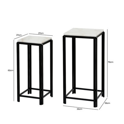 Avrielle 70cm Nesting End Table for Living Room, Modern Marble Top Nest ...