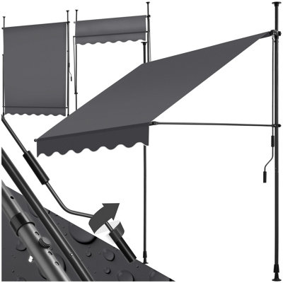 Awning - retractable, clamp, no-drill installation required - black/grey