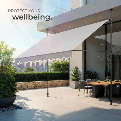 Awning - retractable, clamp, no-drill installation required - light grey