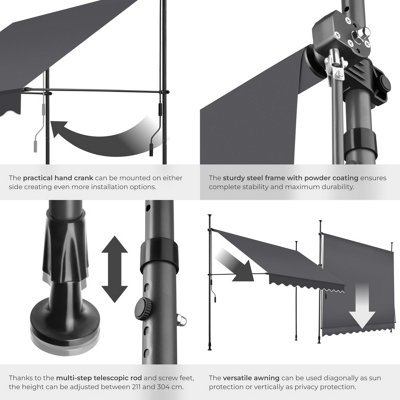 Awning with hand crank - pressure fitted , height adjustable 250 x 180 ...