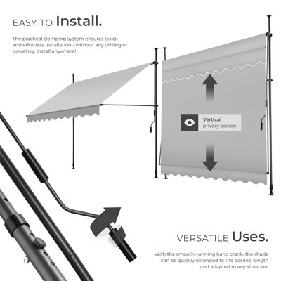 Awning with hand crank - pressure fitted , height adjustable 250 x 180 ...