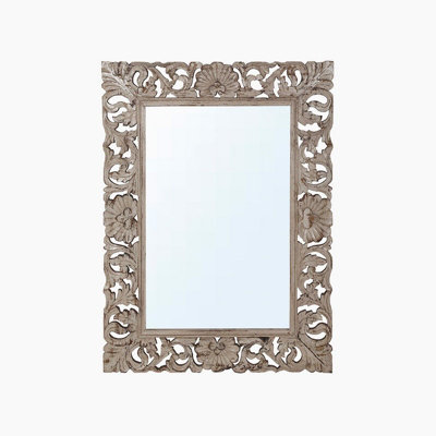 Aza Rectangular Shaped Carved Mirror - Mango Wood - L120 x W90 x H5 cm ...